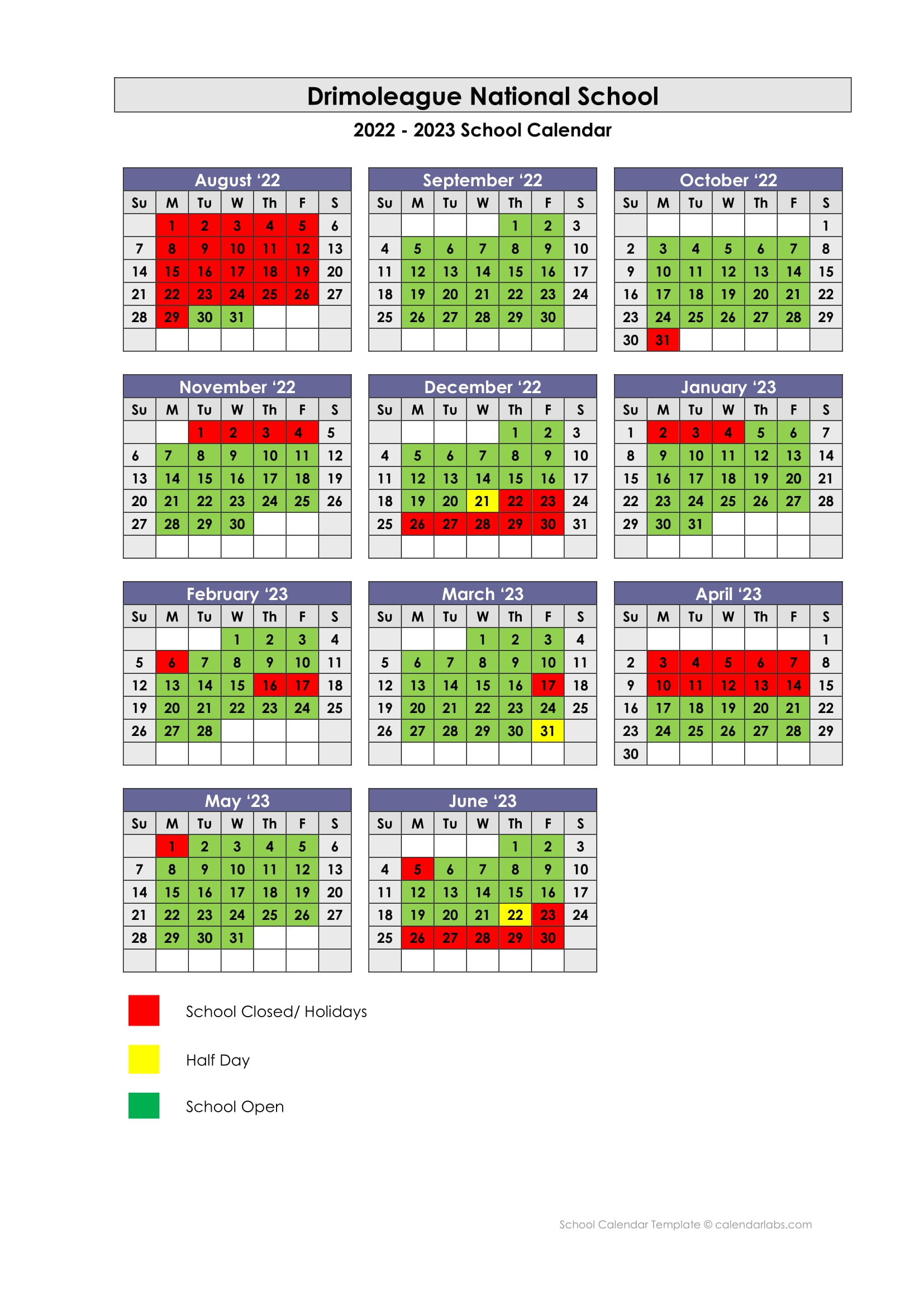 School Year Calendar 22/23 – Drimoleague National School